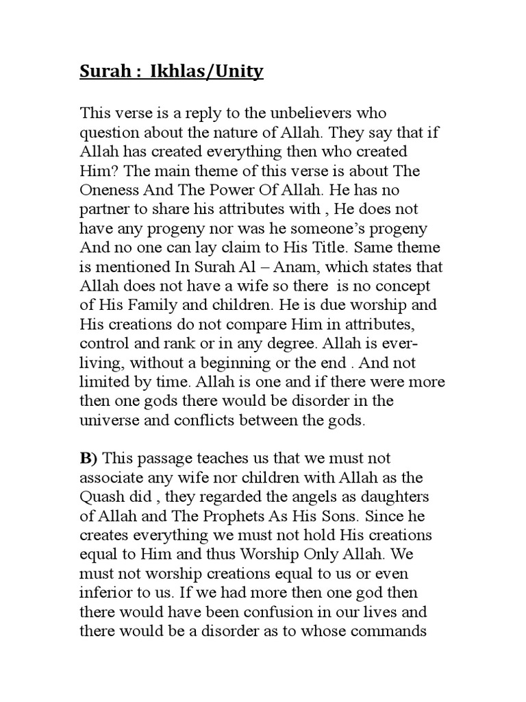 Understanding Surah Ikhlas | PDF
