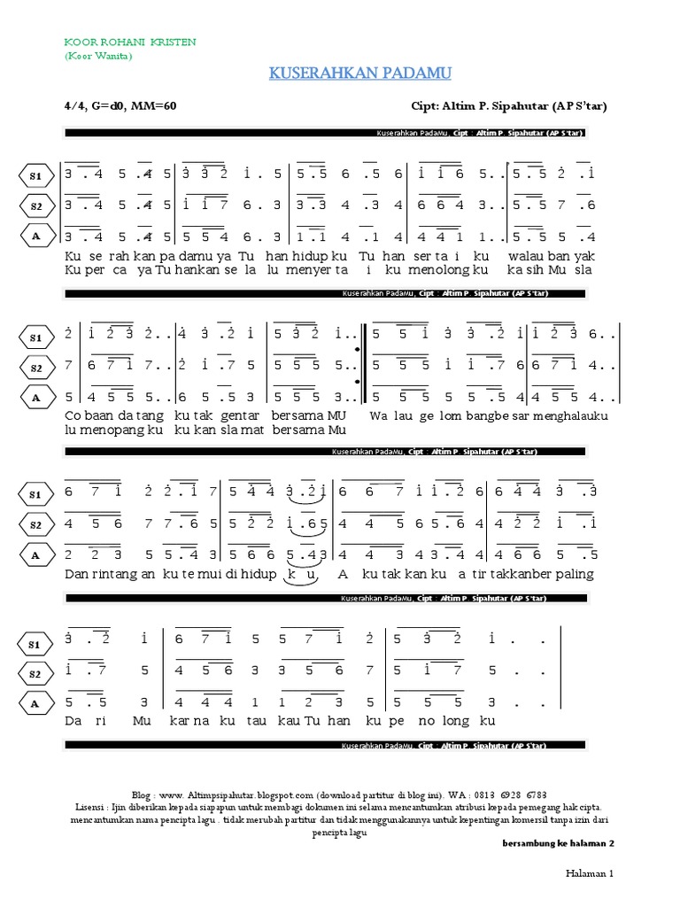 Partitur Koor Lagu Kuserahkan Padamu | PDF