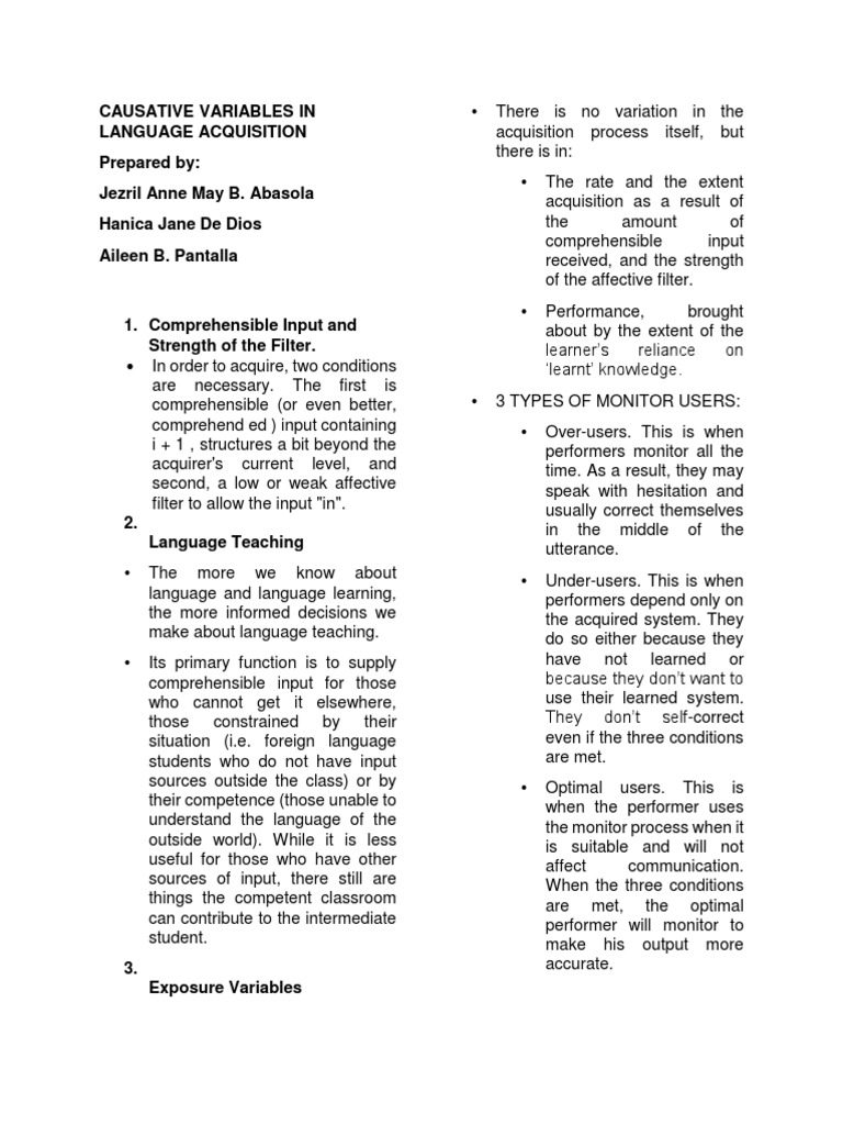 Causative Variables in Language Acquisition | PDF | Second Language ...