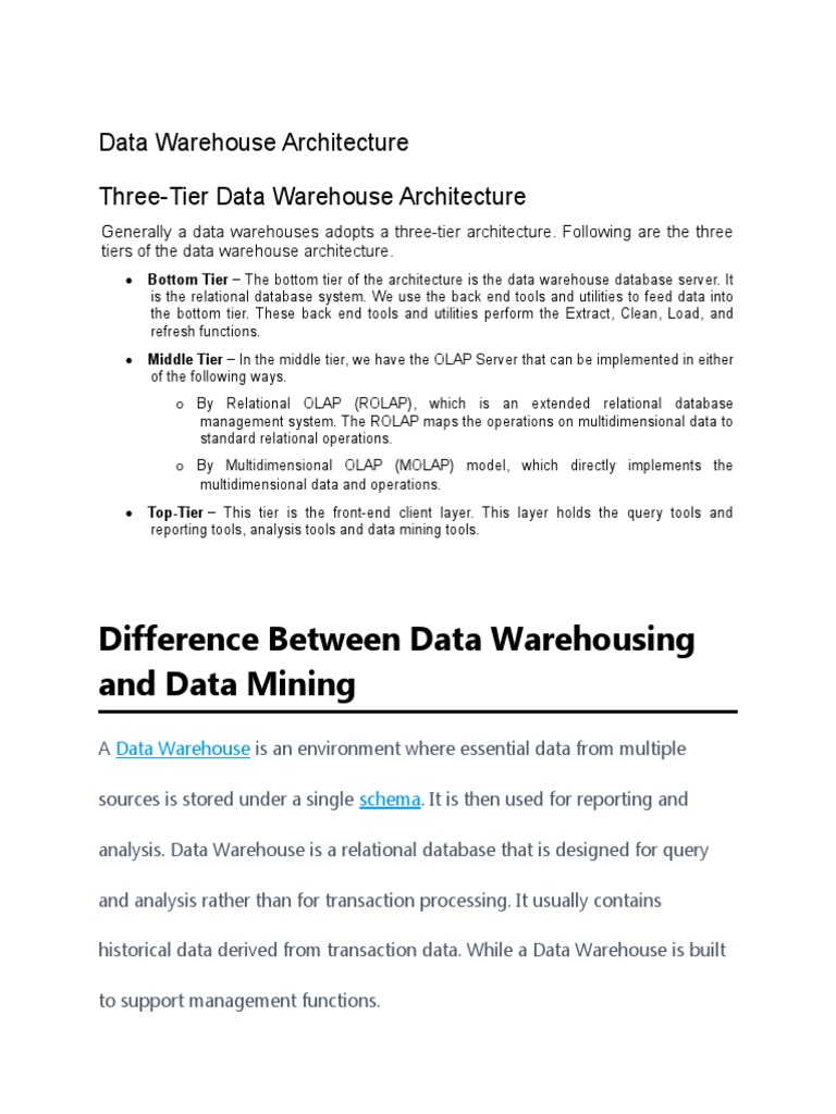 Difference Between Data Warehousing and Data Mining: Data Warehouse ...