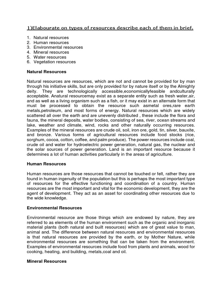 1) Elabourate On Types of Resources Describe Each of Them in Brief ...