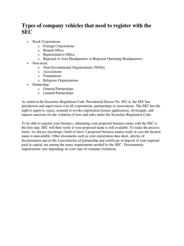 SEC Registration Guidelines | PDF | Law