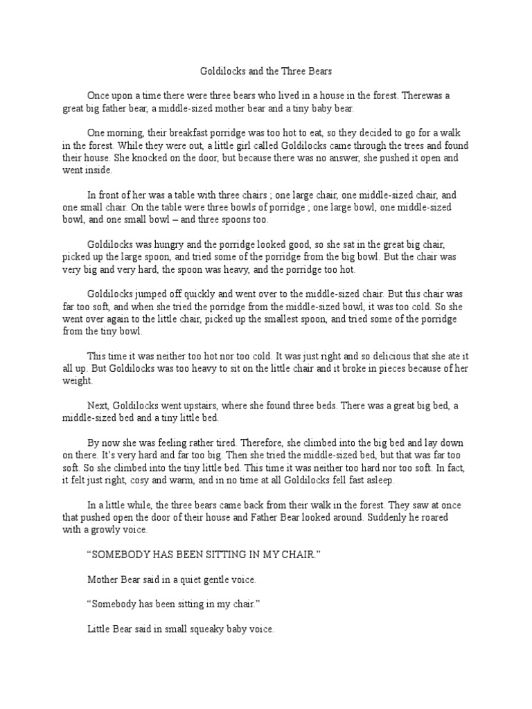 Goldilocks and The Three Bears | PDF | Goldilocks And The Three Bears ...