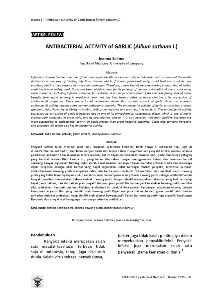 ANTIBACTERIAL ACTIVITY of GARLIC (Allium Sativum L.) | PDF | Garlic ...