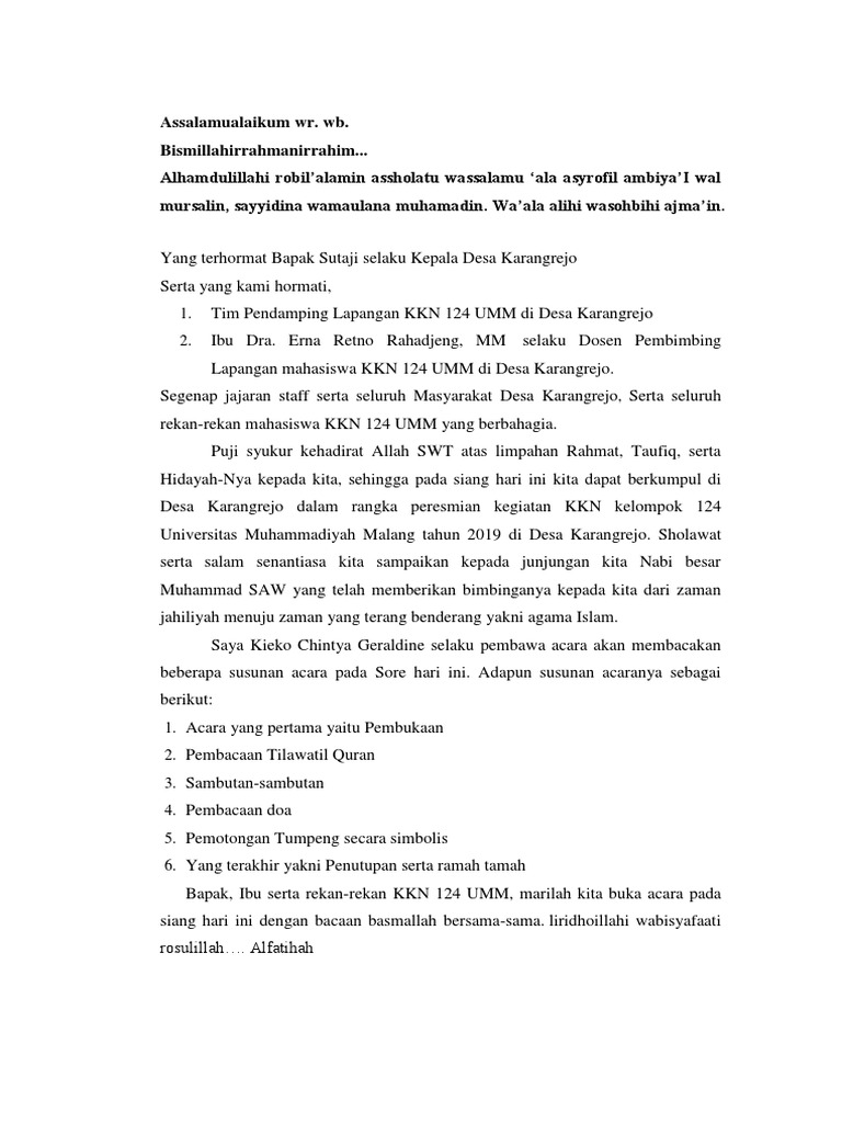 Contoh Teks MC Opening KKN | PDF