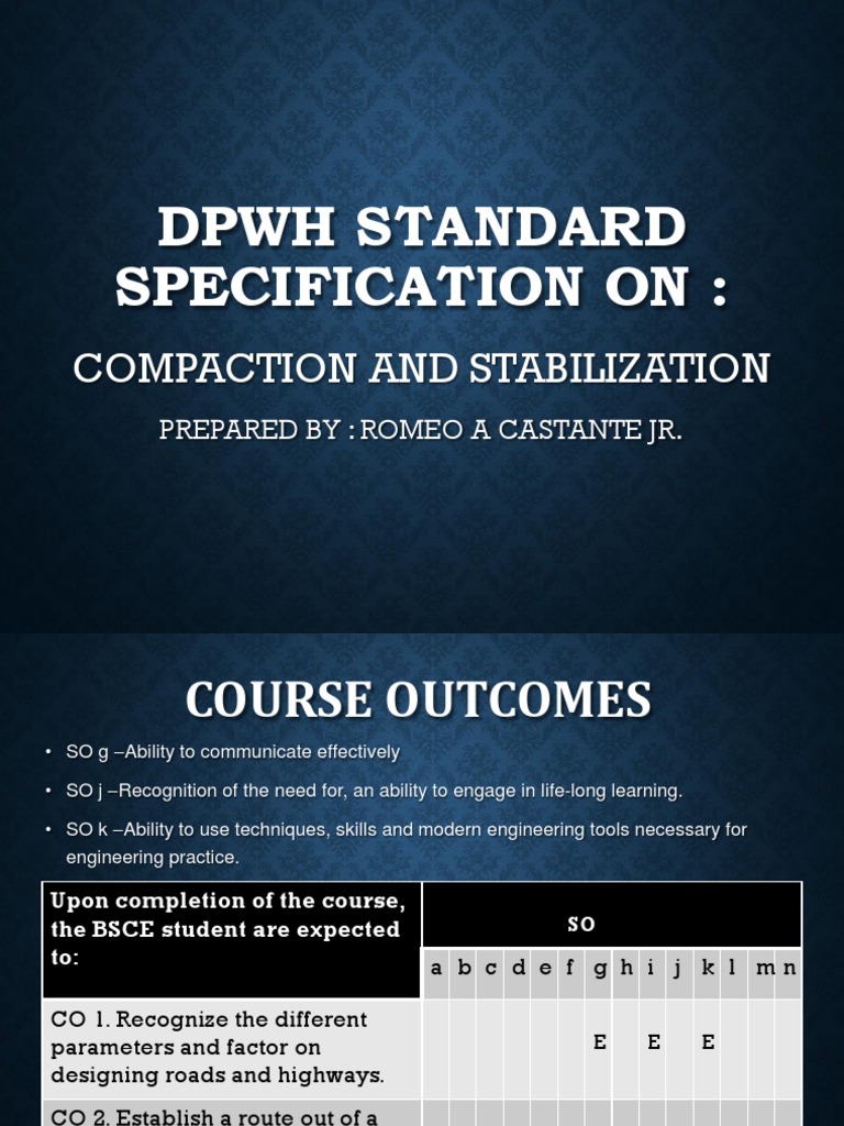 DPWH Standard Specification On:: Compaction and Stabilization | PDF ...