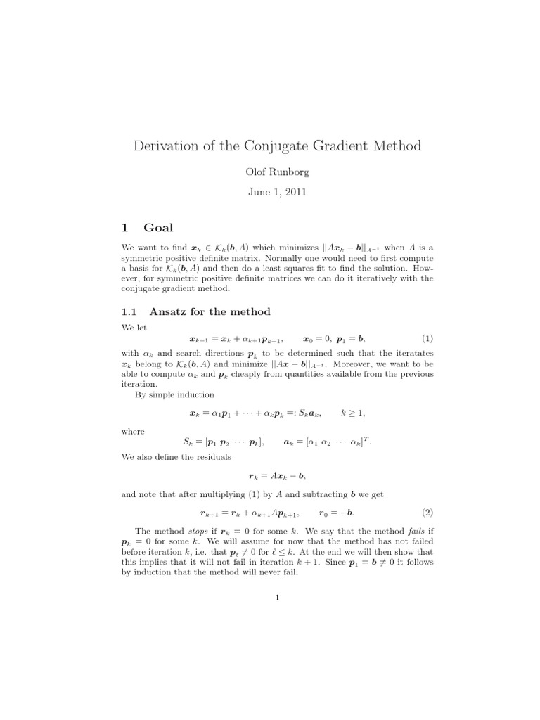 Derivation of The Conjugate Gradient Method: 1 Goal | PDF | Least ...