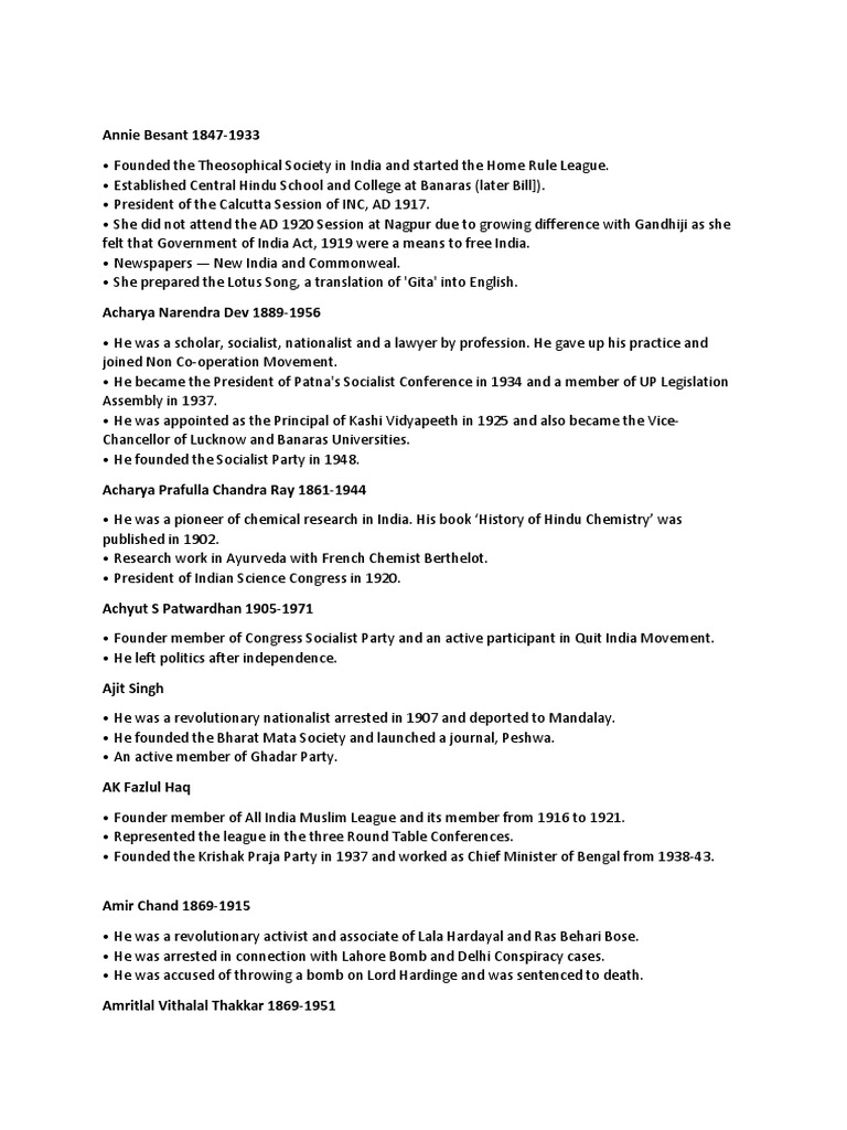 Profiles of Early Indian Independence Activists and Reformers | PDF ...