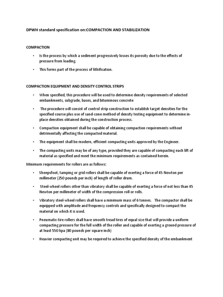 DPWH Standard Specification on:COMPACTION AND STABILIZATION | Download ...