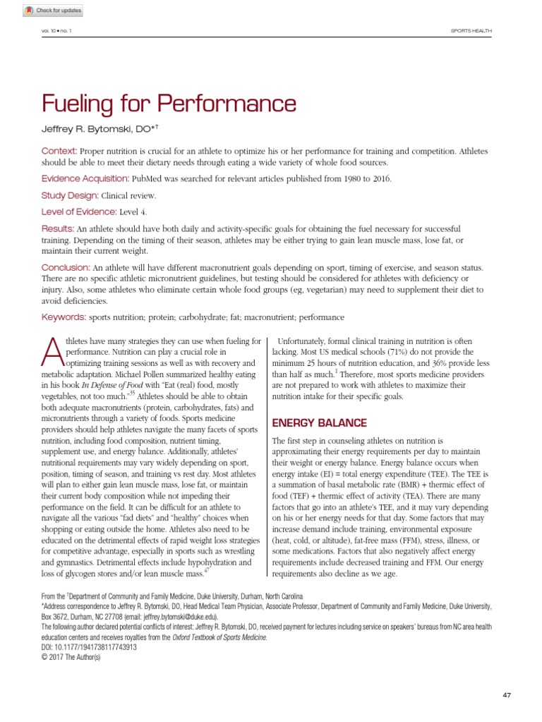 Fueling For Performance: Context: Evidence Acquisition: Study Design ...