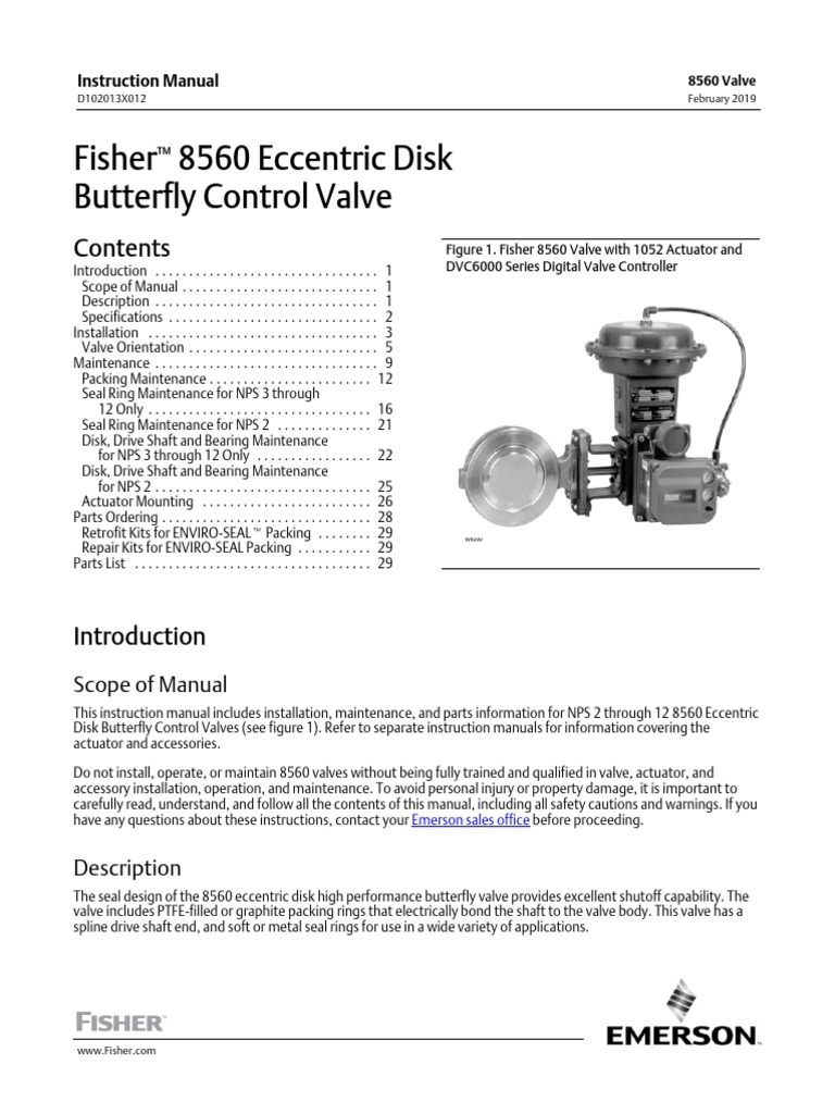 Instruction Manual Fisher 8560 Eccentric Disc Butterfly Control Valve ...