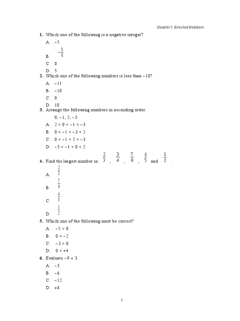 Ch. 1 Directed Number | PDF | Multiplication | Arithmetic