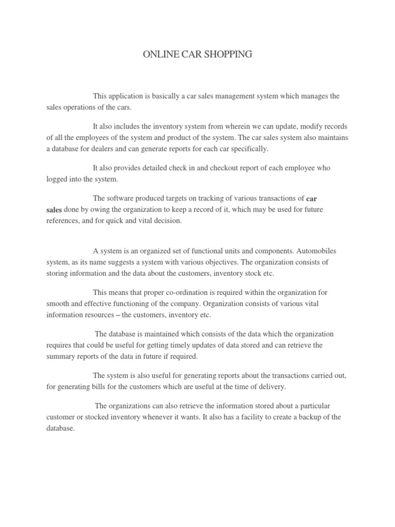 Online Car Shopping Projects | PDF | Databases | Sales