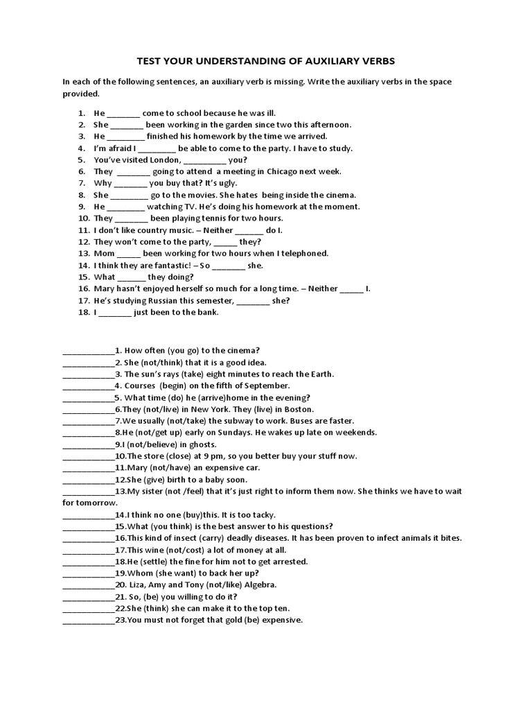 Test Your Understanding of Auxiliary Verbs | PDF
