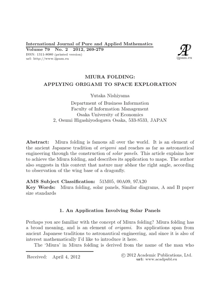 Applying Origami Principles to Space Exploration: Miura Folding and its ...