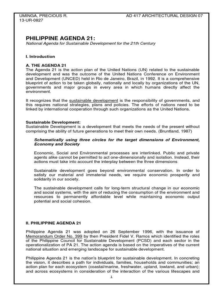 Philippine Agenda 21:: National Agenda For Sustainable Development For ...