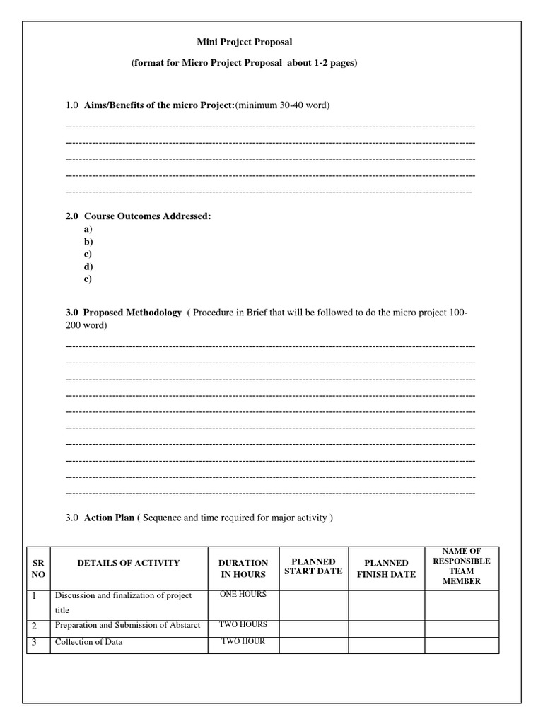 Mini Project Proposal (Format For Micro Project Proposal About 1-2 ...