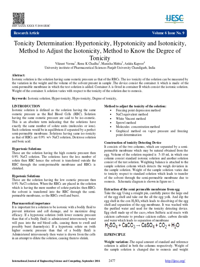 Tonicity Determination: Hypertonicity, Hypotonicity and Isotonicity ...