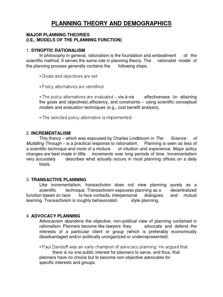 Planning Theory and Demographics: Major Planning Theories (I.E., Models ...
