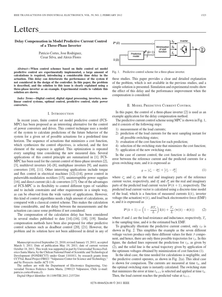 Delay Compensation in Model Predictive Current Control of A Three-Phase ...