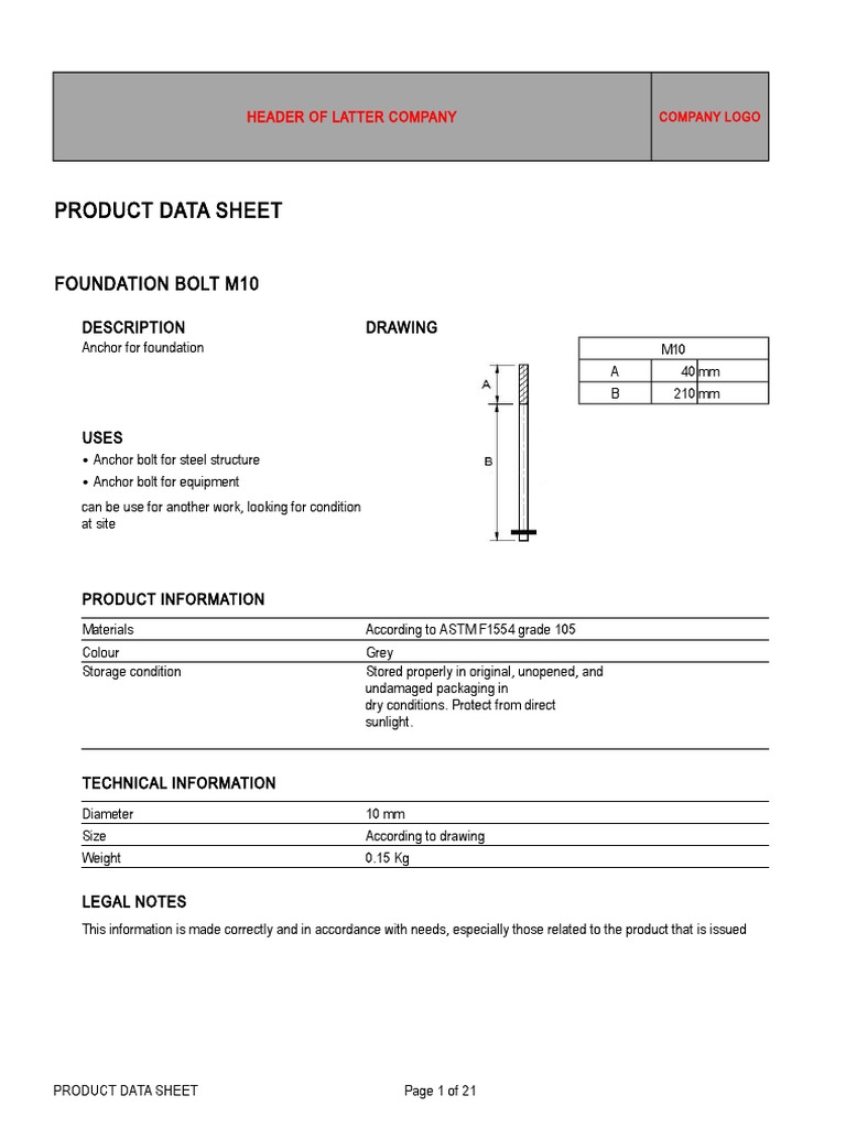 Product Data Sheet | PDF | Anchor | Screw