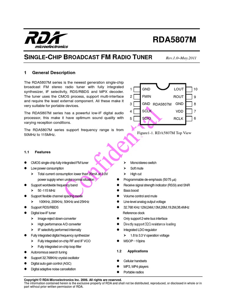 Rda5807m PDF | PDF | Analog To Digital Converter | Digital To Analog Converter
