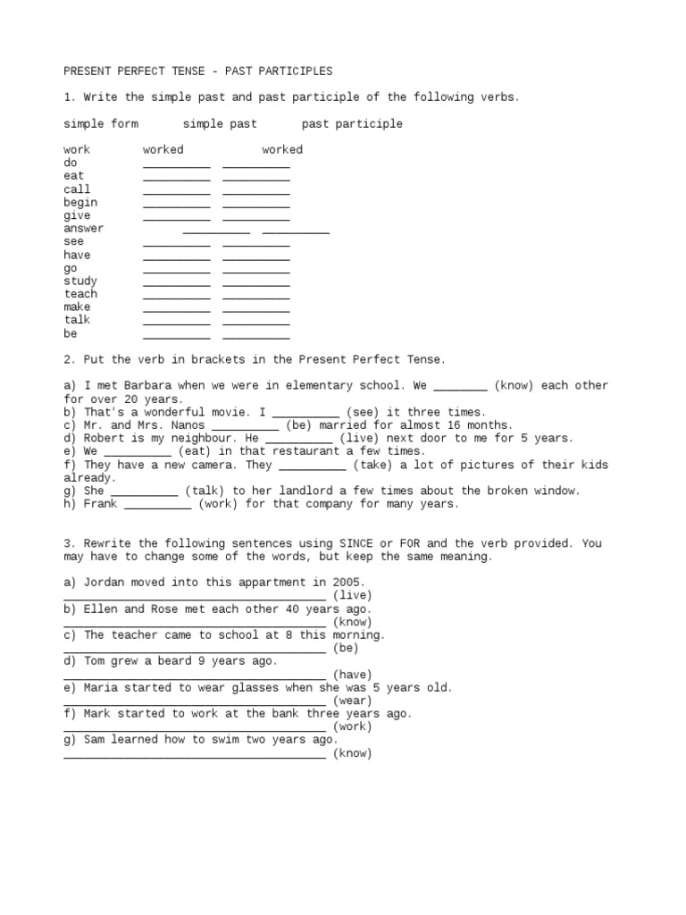 Present Perfect Tense - Past Participles | PDF