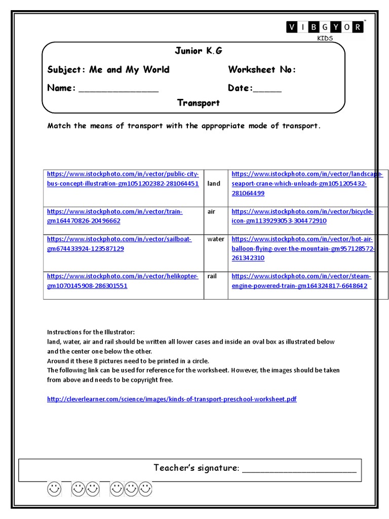 Junior K.G Subject: Me and My World Worksheet No: Name: - Date ...