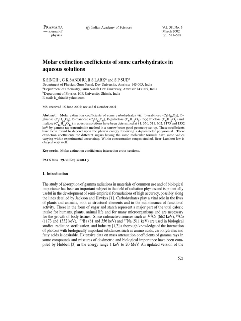 Molar Extinction Coefficients Study | PDF | Absorption (Electromagnetic ...