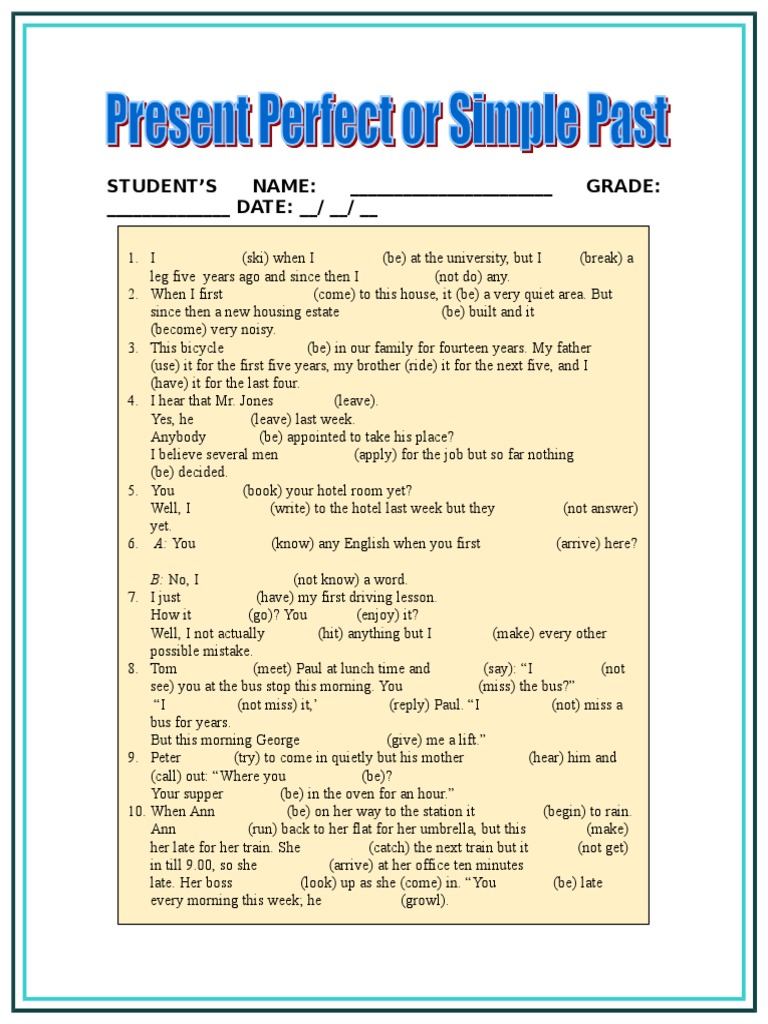 Past Simple and Present Perfect 10 | PDF