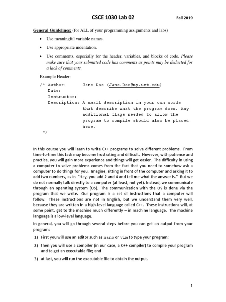 Csce1030lab2 Fall2019 Pdf Computer Program Programming