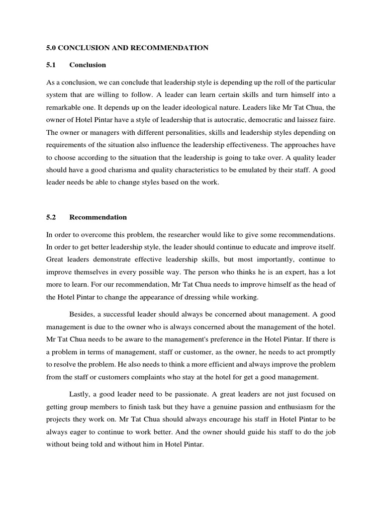 Leadership (Conclusion & Recommendation) | PDF | Leadership | Behavior ...