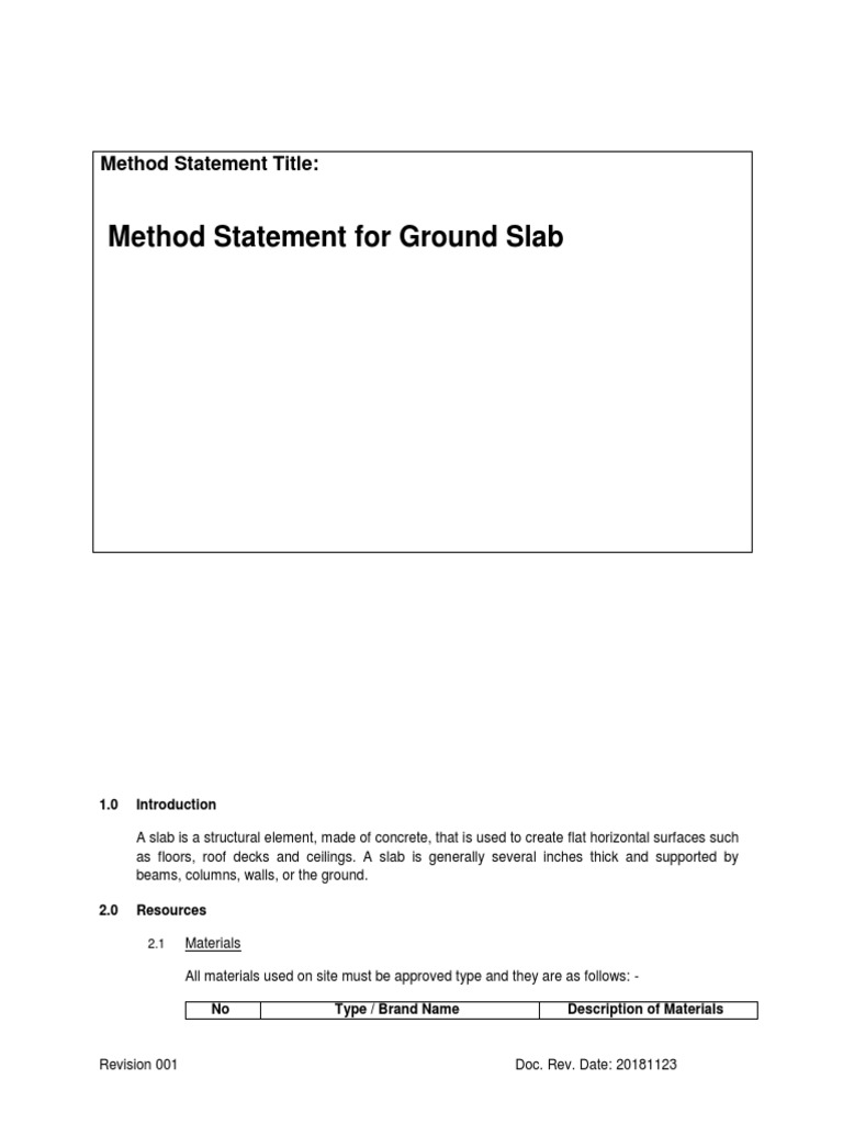 Ground Slab Method Statement Guide | PDF | Concrete | Building Technology