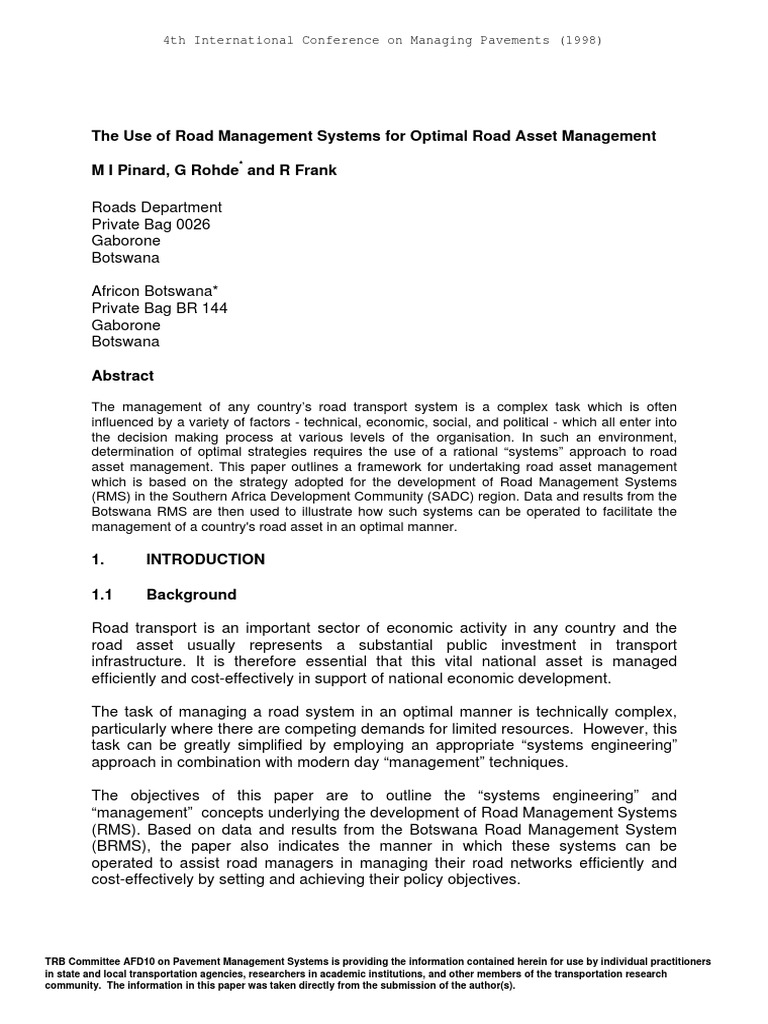 The Use of Road Management Systems For Optimal Road Asset Management M ...