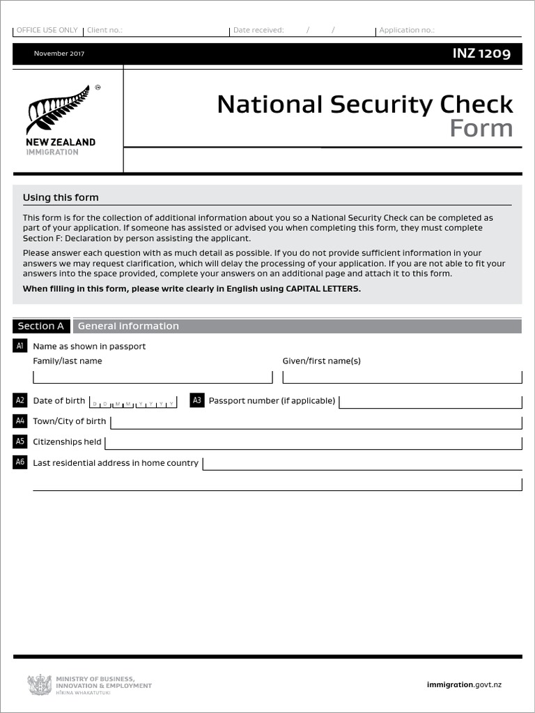 National Security Check Form New Zealand | PDF | Personally ...