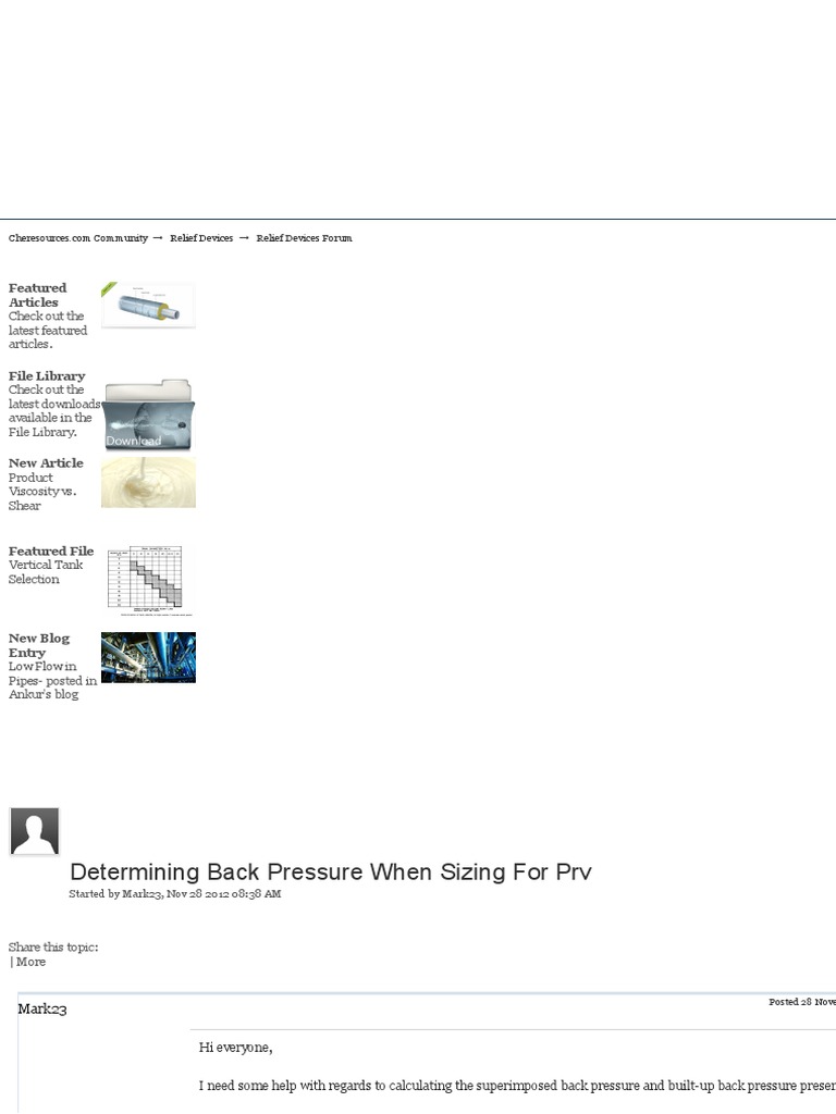 Determining Back Pressure When Sizing For PRV - Relief Devices Forum ...