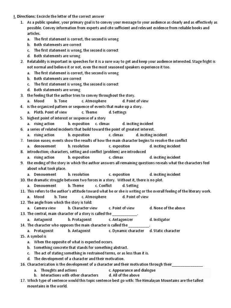 English 10 Quiz | PDF | Plot (Narrative) | Narration