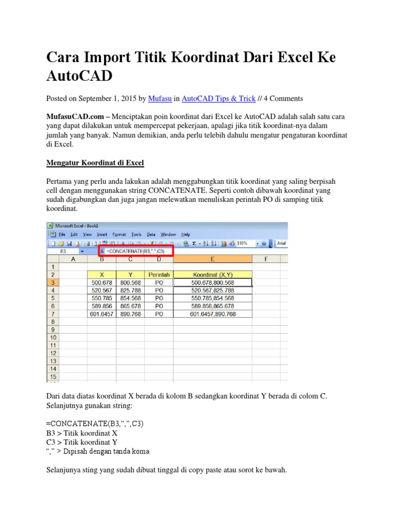Cara Import Titik Koordinat Dari Excel Ke AutoCAD | PDF Cara Import Titik Koordinat Dari Excel Ke AutoCAD | PDF