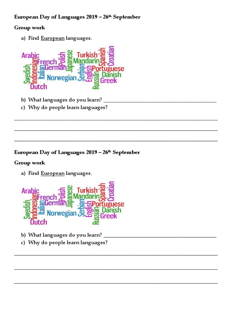 European Day of Languages 2019 - Worksheet | PDF
