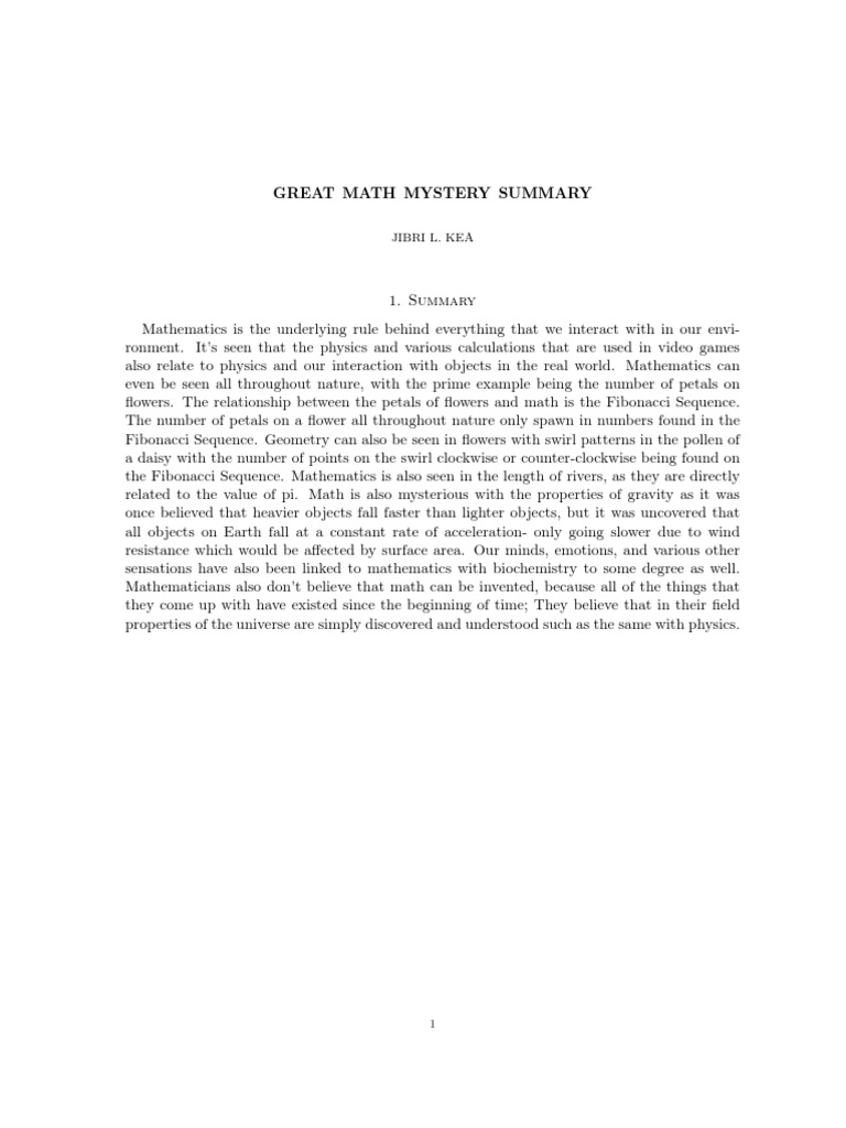 Great Math Mystery Summary | PDF