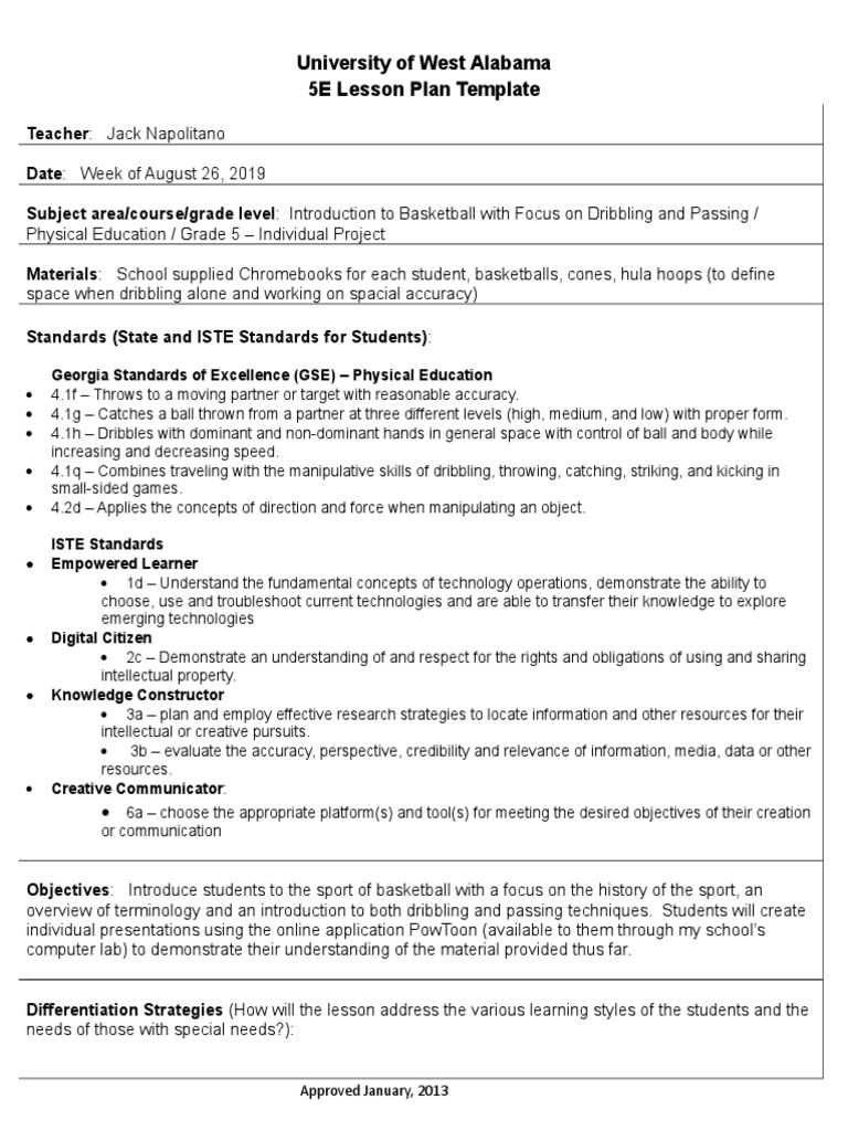 University of West Alabama 5E Lesson Plan Template: Georgia Standards ...