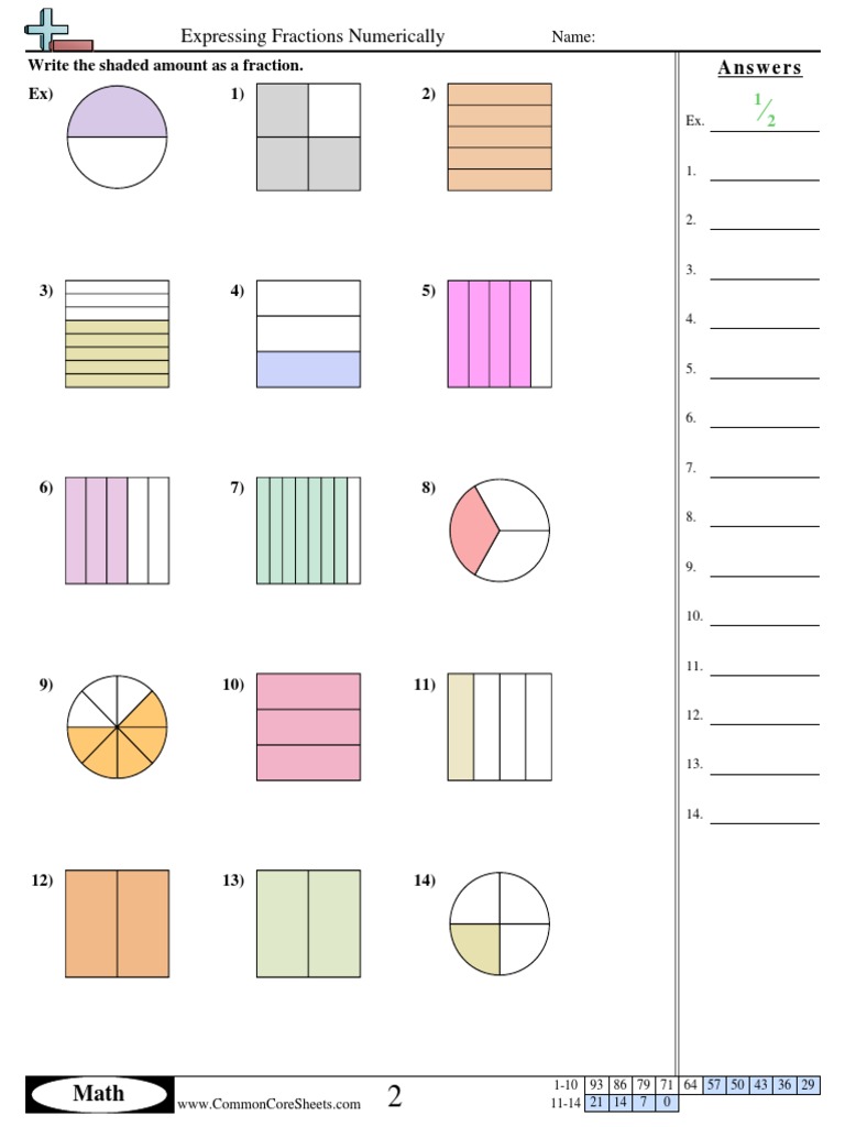 Expressing Fractions Numerically: Ex) 1) 2) Write The Shaded Amount As ...
