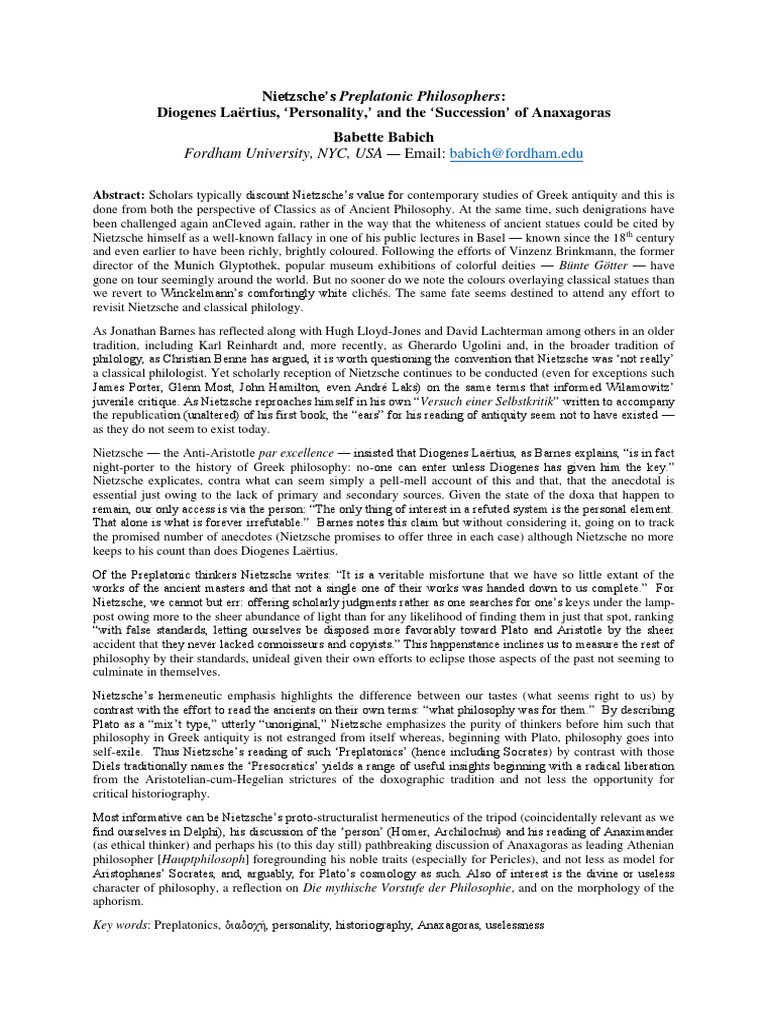Nietzsche's Preplatonic Insights | PDF | Friedrich Nietzsche | Plato