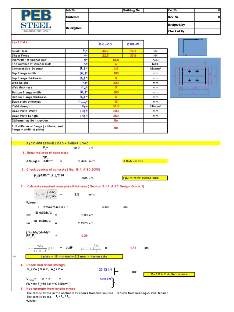 Design Calculations for Anchor Bolt Connection Subjected to Combined ...