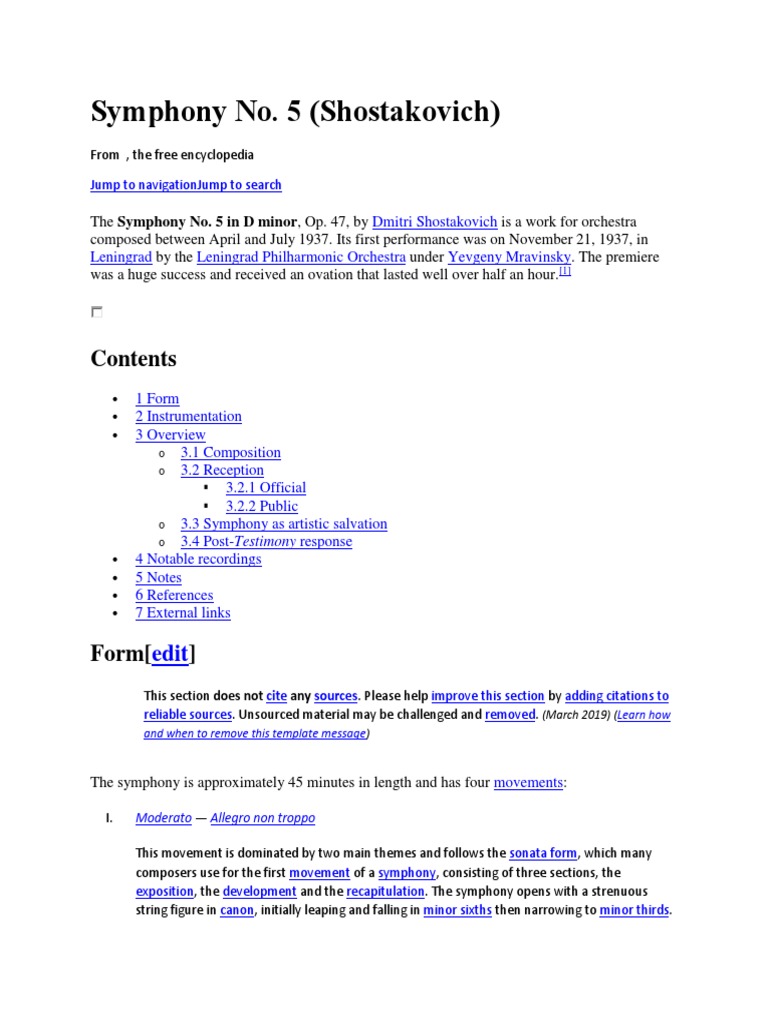 Shostakovich Sympony No. 5 | PDF | Orchestras | Classical Music