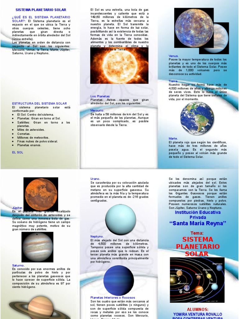 Informes Sobre El Sistema Solar De 5.º Grado EL SISTEMA SOLAR 5 AÑOS