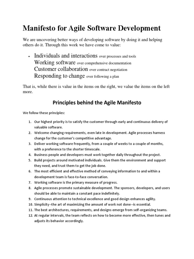 Manifesto For Agile Software Development | PDF | Career & Growth ...