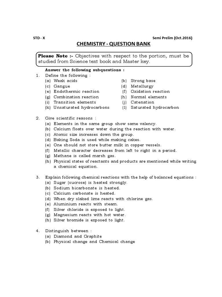 Chemistry Question Bank For 10th STD | PDF | Chemical Reactions | Aluminium