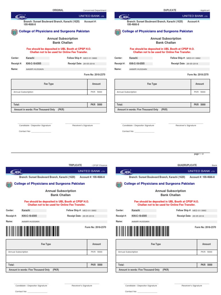Challan Sample | PDF | Deposit Account | Services (Economics)