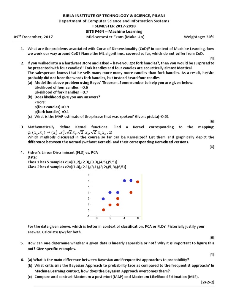 Machine Learning Exam Questions | PDF | Machine Learning | Statistical ...